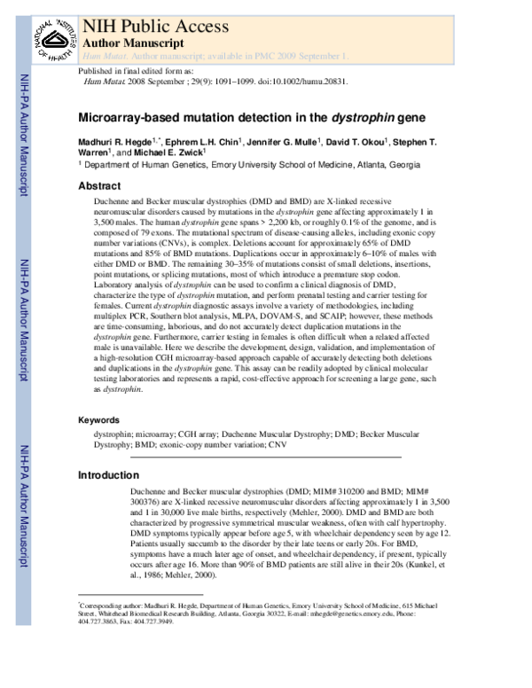 (PDF) Microarray-based mutation detection in thedystrophingene