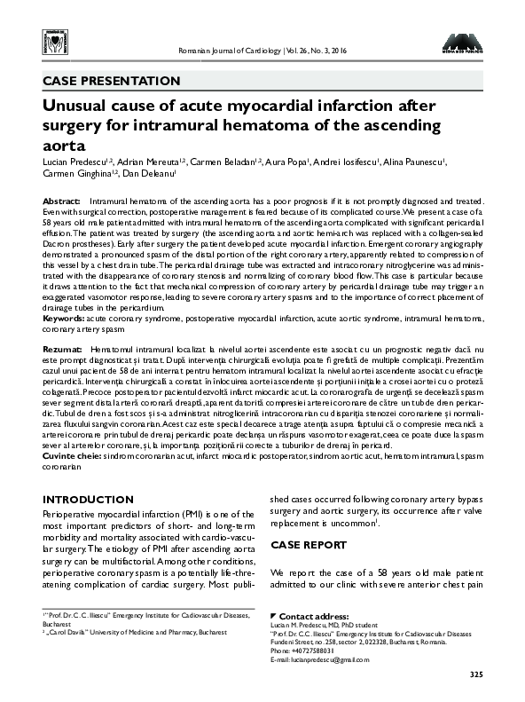 (PDF) Unusual cause of acute myocardial infarction after surgery for ...