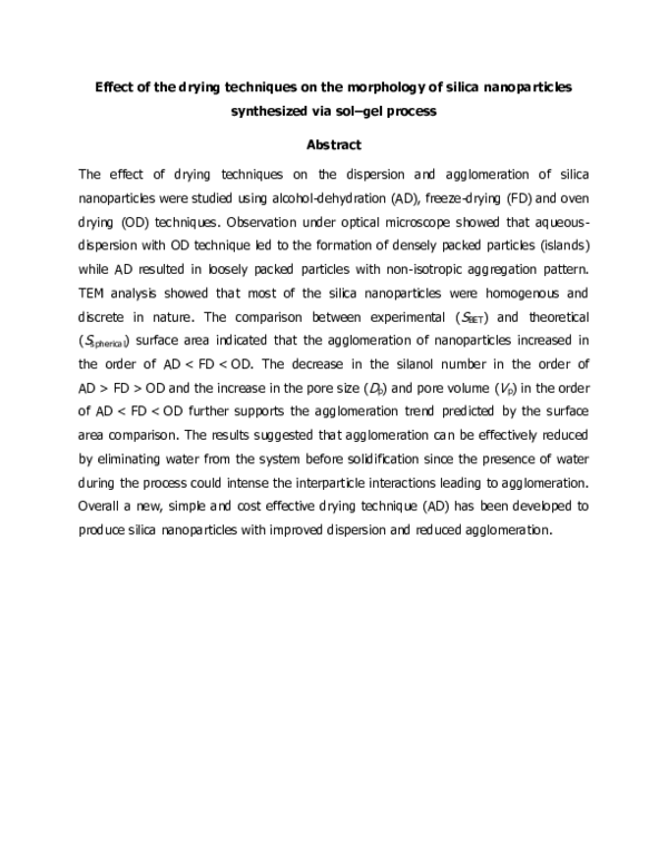 (PDF) Effect of the drying techniques on the morphology of silica ...