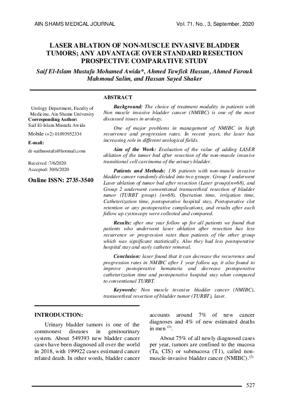 (PDF) Laser Ablation of Non-Muscle Invasive Bladder Tumors; Any ...