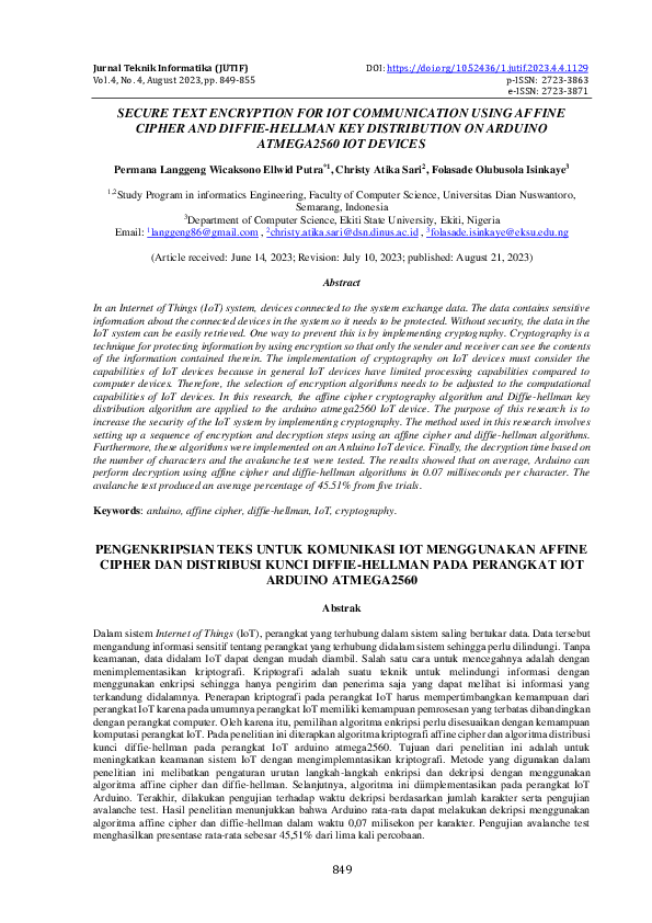 (PDF) Secure Text Encryption for Iot Communication Using Affine Cipher and Diffie-Hellman Key ...