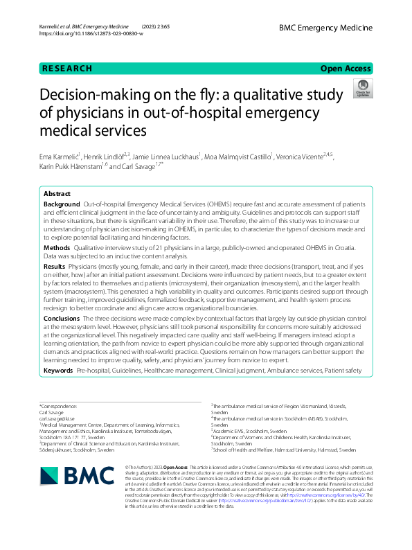 (PDF) Decision-making on the fly: a qualitative study of physicians in out-of-hospital emergency ...