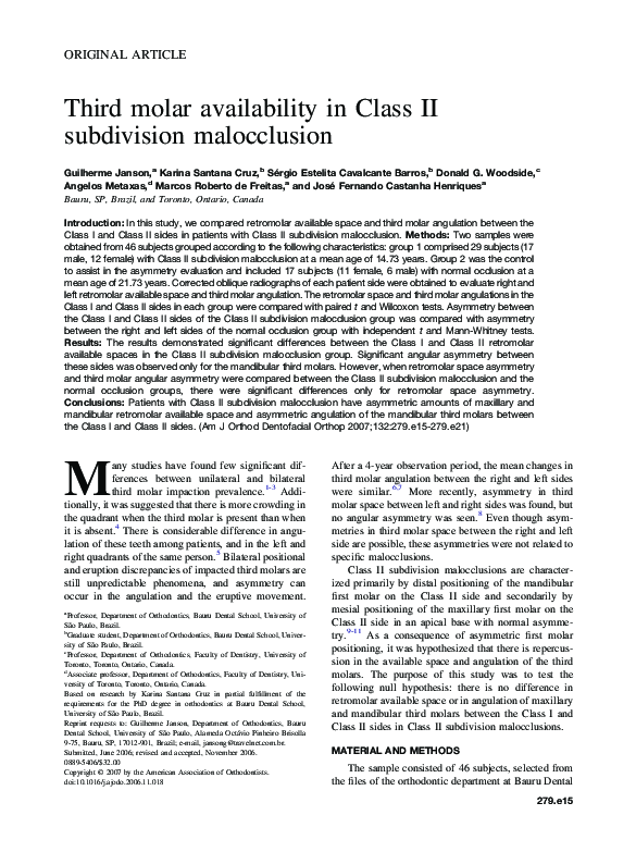 (PDF) Third molar availability in Class II subdivision malocclusion ...