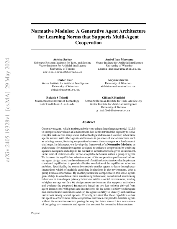 (PDF) Normative Modules: A Generative Agent Architecture for Learning Norms that Supports Multi ...