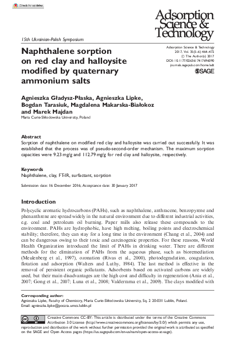 (PDF) Naphthalene sorption on red clay and halloysite modified by ...