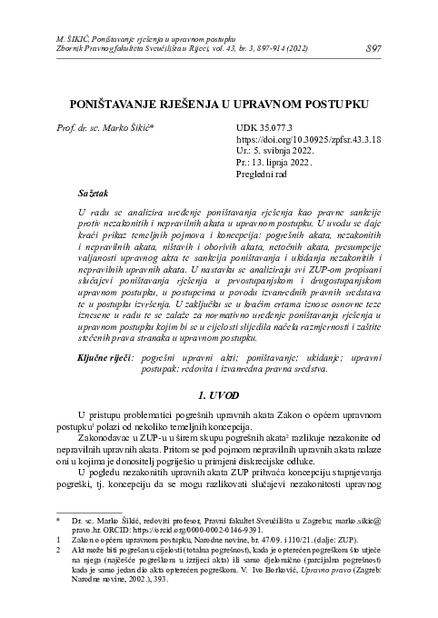 (PDF) Poništavanje rješenja u upravnom postupku