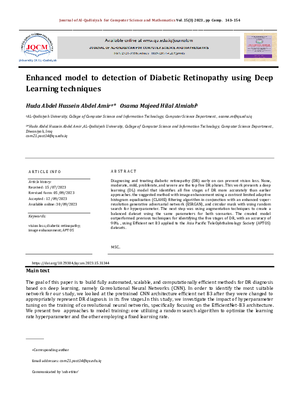 Pdf Enhanced Model To Detection Of Diabetic Retinopathy Using Deep