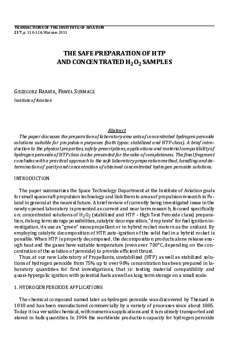 (PDF) The Safe Preparation of HTP and concentrated H2O2 samples