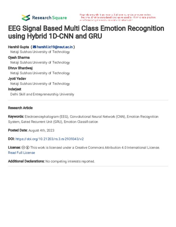 (PDF) EEG Signal Based Multi Class Emotion Recognition using Hybrid 1D-CNN and GRU