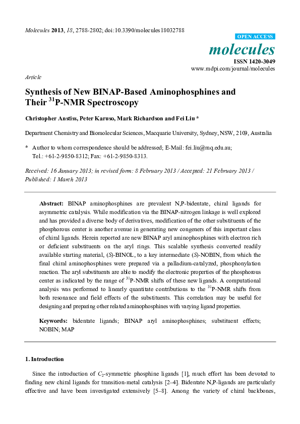 (PDF) Synthesis of New BINAP-Based Aminophosphines and Their 31P-NMR ...