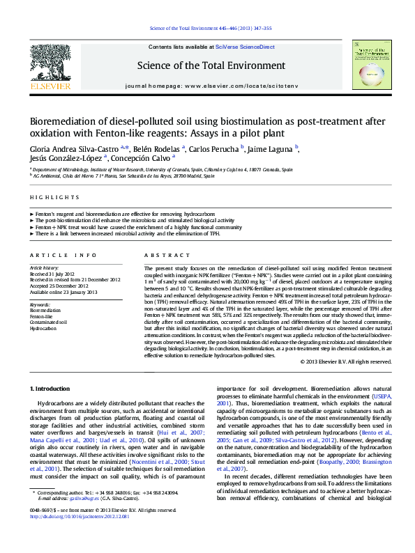 (PDF) Bioremediation of diesel-polluted soil using biostimulation as ...