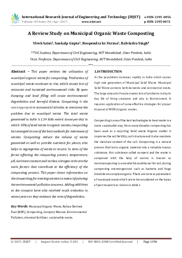 (PDF) A Review Study on Municipal Organic Waste Composting