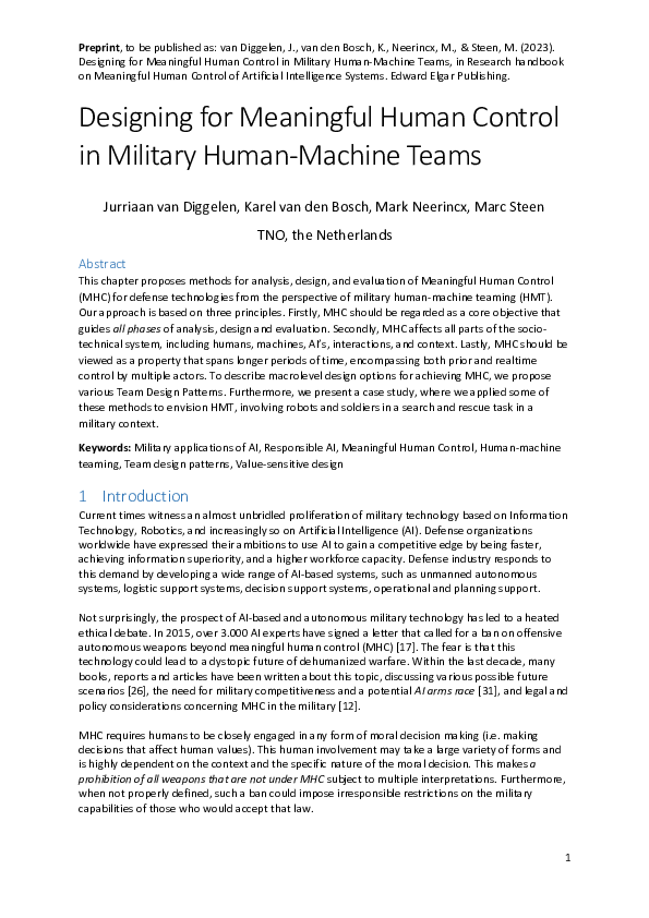 (PDF) Designing for Meaningful Human Control in Military Human-Machine Teams