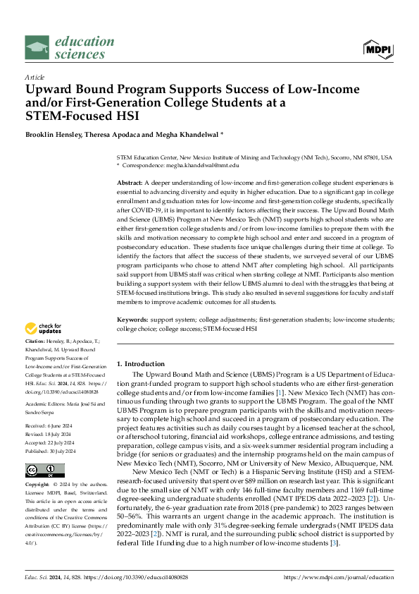 (PDF) Upward Bound Program Supports Success of Low-Income and/or First ...