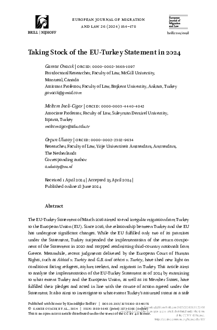 (PDF) Taking Stock of the EU-Turkey Statement in 2024