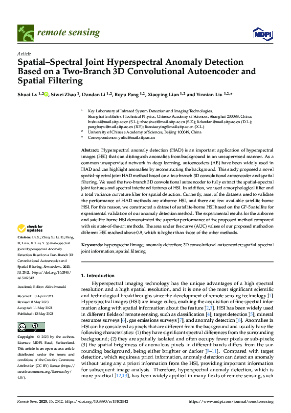 Pdf Spatial Spectral Joint Hyperspectral Anomaly Detection Based On A Two Branch 3d