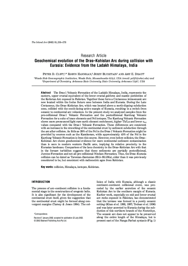 (PDF) Geochemical evolution of the Dras-Kohistan Arc during collision with Eurasia: Evidence ...