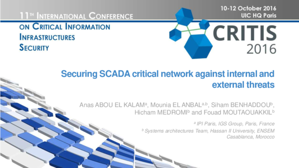 (PDF) Securing SCADA Critical Network Against Internal and External Threats - Short Paper