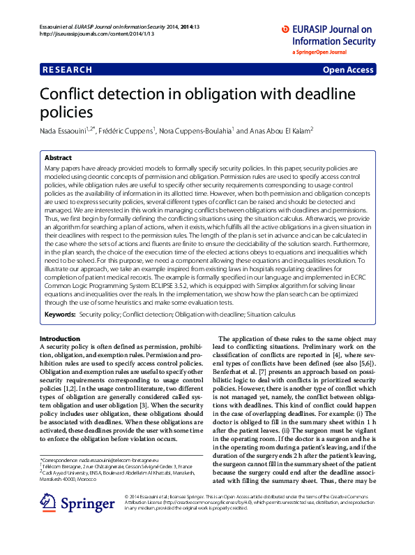 (PDF) Conflict detection in obligation with deadline policies