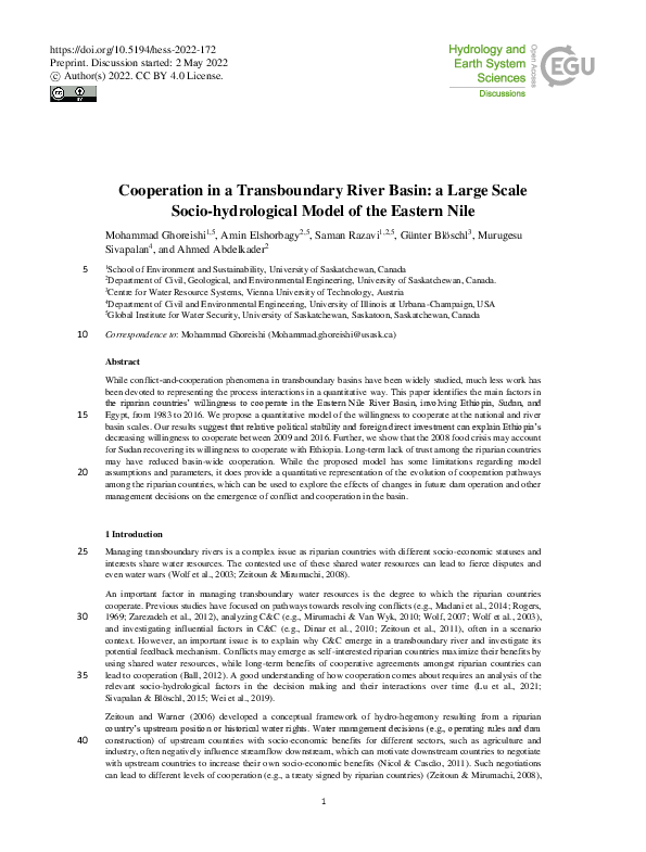 (PDF) Cooperation in a Transboundary River Basin: a Large Scale Socio ...