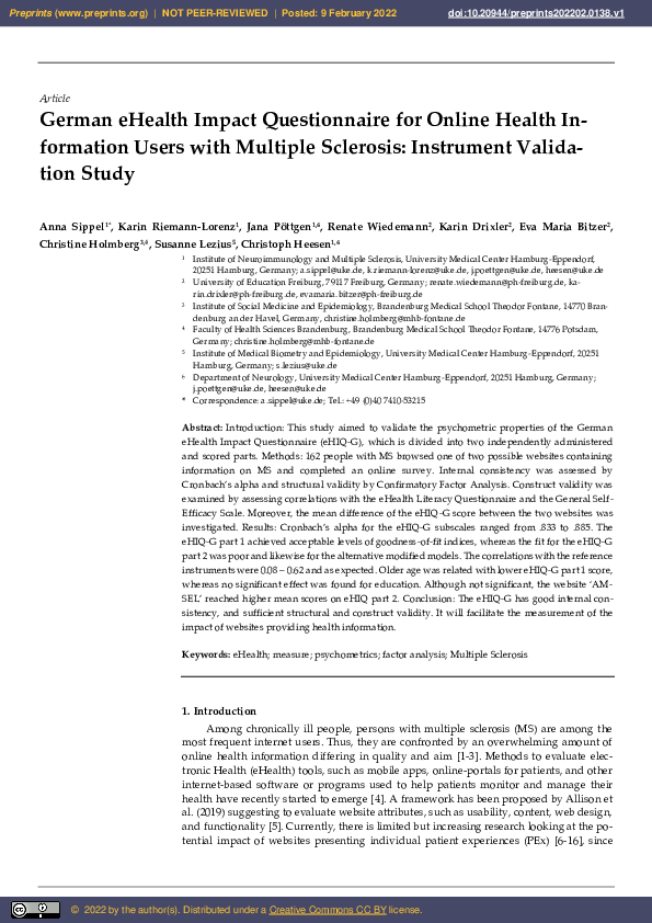 (PDF) German eHealth Impact Questionnaire for Online Health Information ...