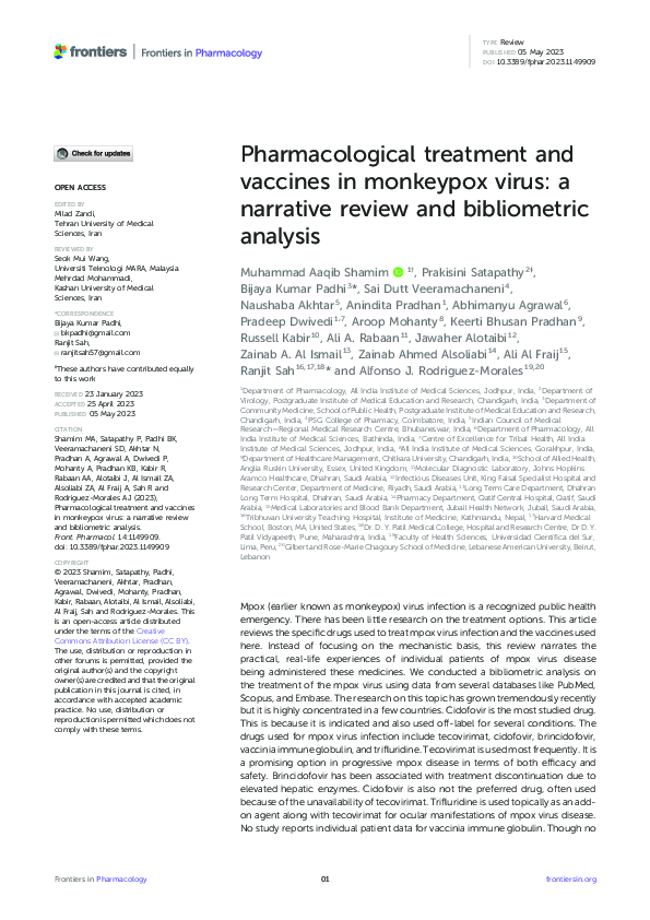 (PDF) Pharmacological treatment and vaccines in monkeypox virus: a ...
