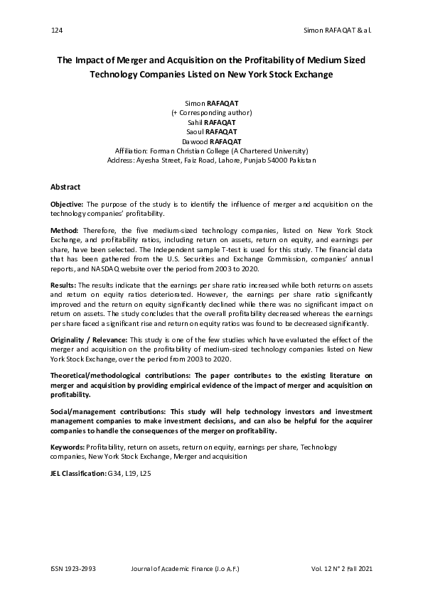 (PDF) The Impact of Merger and Acquisition on the Profitability of ...