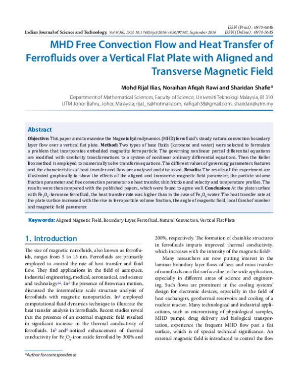 (PDF) MHD Free Convection Flow and Heat Transfer of Ferrofluids over a ...