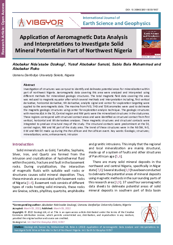 (PDF) Application of Aeromagnetic Data Analysis and Interpretations to ...