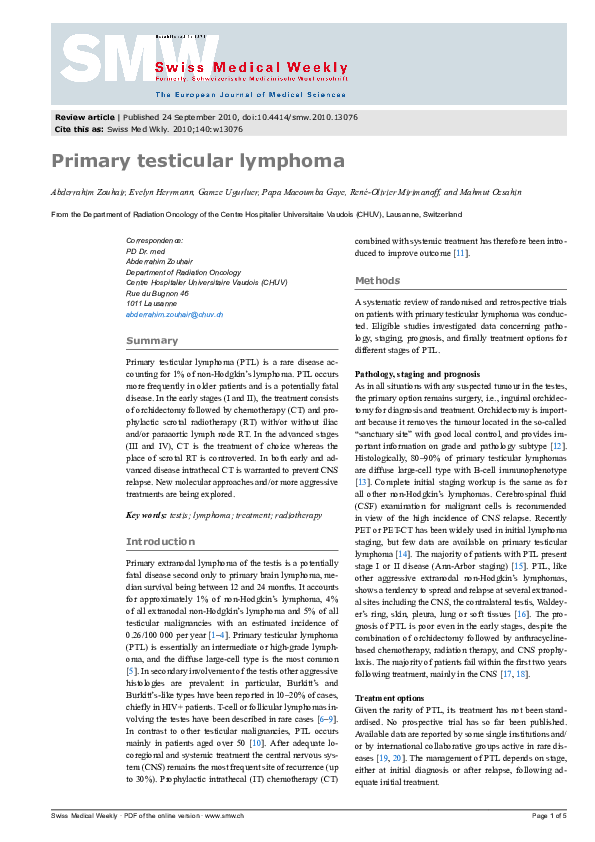 (PDF) Primary testicular lymphoma