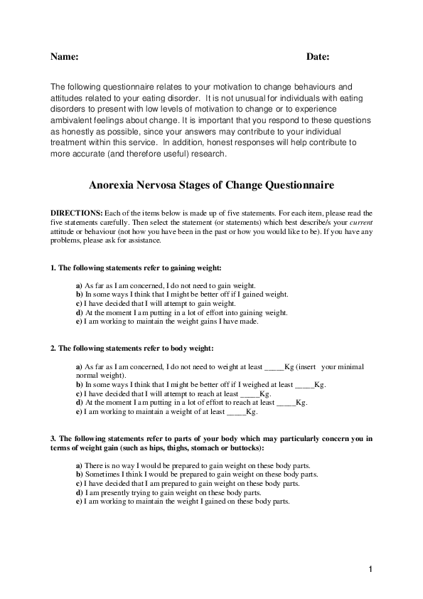 (PDF) Anorexia Nervosa Stages of Change Questionnaire