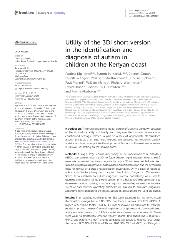 (PDF) Utility of the 3Di short version in the identification and ...