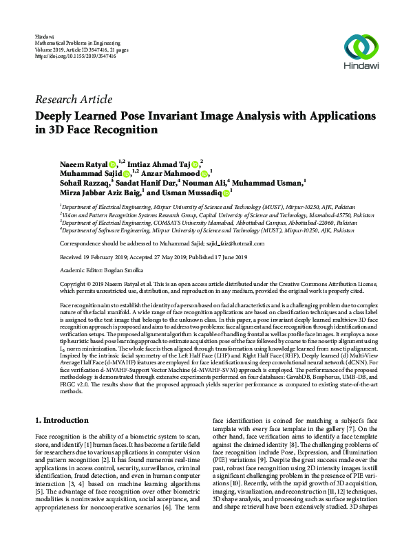 Pdf Deeply Learned Pose Invariant Image Analysis With Applications In 3d Face Recognition