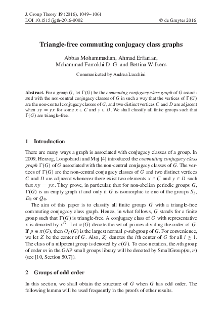 (PDF) Triangle-free commuting conjugacy class graphs