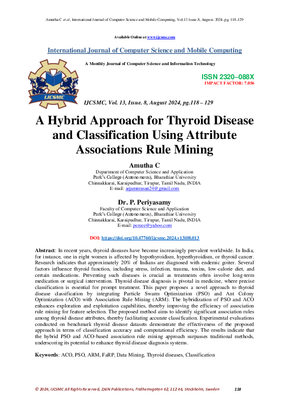 (PDF) A Hybrid Approach for Thyroid Disease and Classification Using Attribute Associations Rule ...