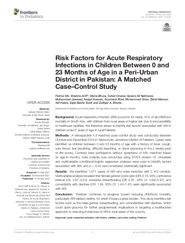 (PDF) Risk Factors for Acute Respiratory Infections in Children Between ...