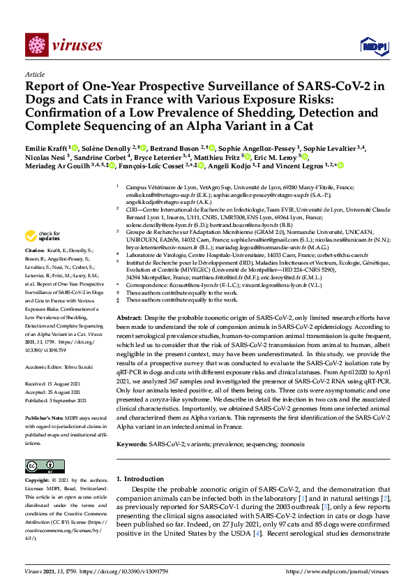 (PDF) Report of One-Year Prospective Surveillance of SARS-CoV-2 in Dogs ...