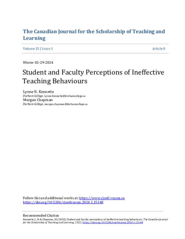 (PDF) Student and Faculty Perceptions of Ineffective Teaching Behaviours