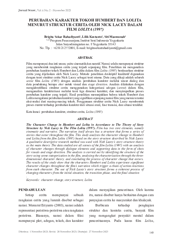 (PDF) Perubahan Karakter Tokoh Humbert dan Lolita menurut Struktur ...