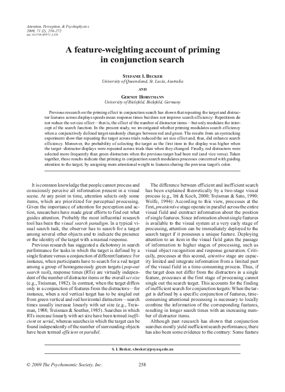 (PDF) A feature-weighting account of priming in conjunction search