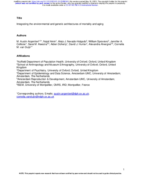 (PDF) Integrating the environmental and genetic architectures of ... (PDF) Integrating the environmental and genetic architectures of ...