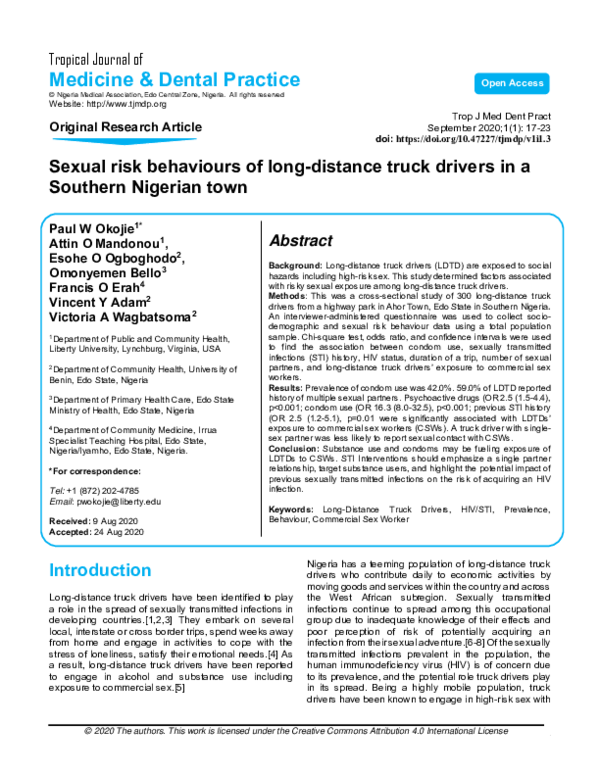 (PDF) Sexual risk behaviours of long-distance truck drivers in a ...