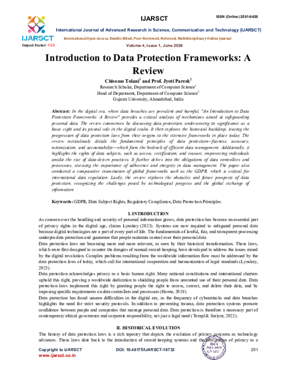 (PDF) Introduction to Data Protection Frameworks: A Review