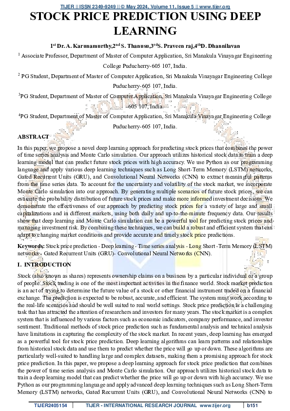 (PDF) STOCK PRICE PREDICTION USING DEEP LEARNING