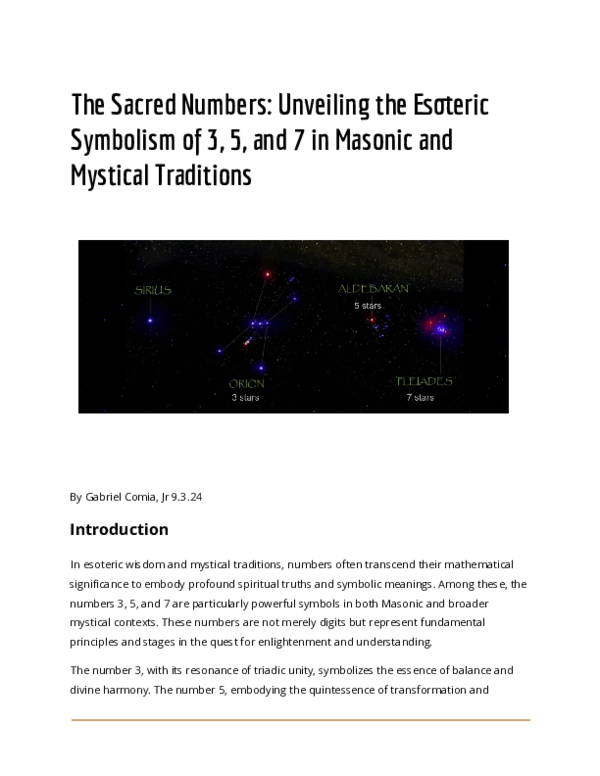 (PDF) The Sacred Numbers: Unveiling the Esoteric Symbolism of 3, 5, and ...