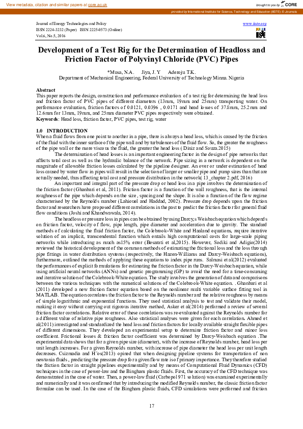 (PDF) Development of a Test Rig for the Determination of Headloss and ...