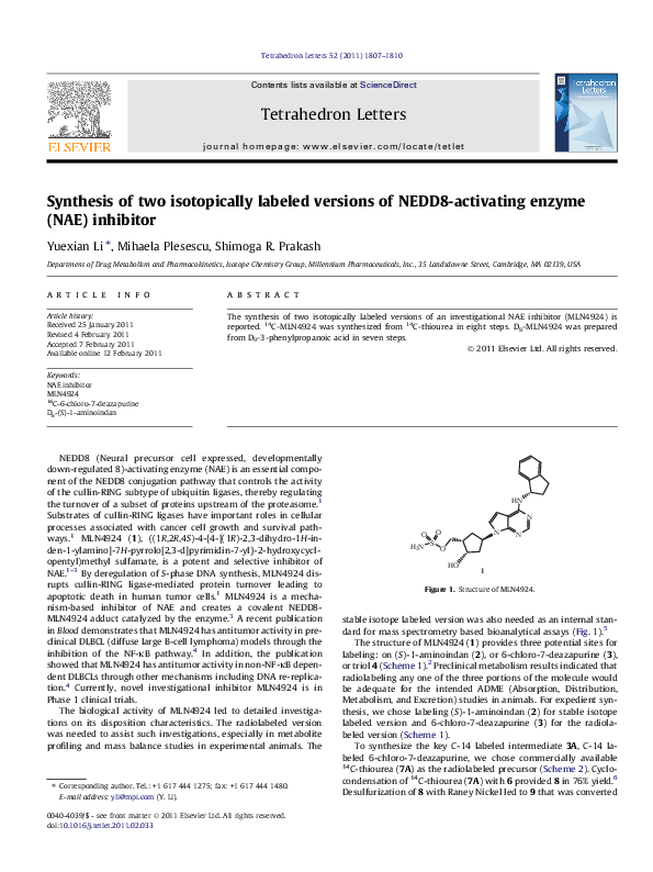 (PDF) Synthesis of two isotopically labeled versions of NEDD8-activating enzyme (NAE) inhibitor
