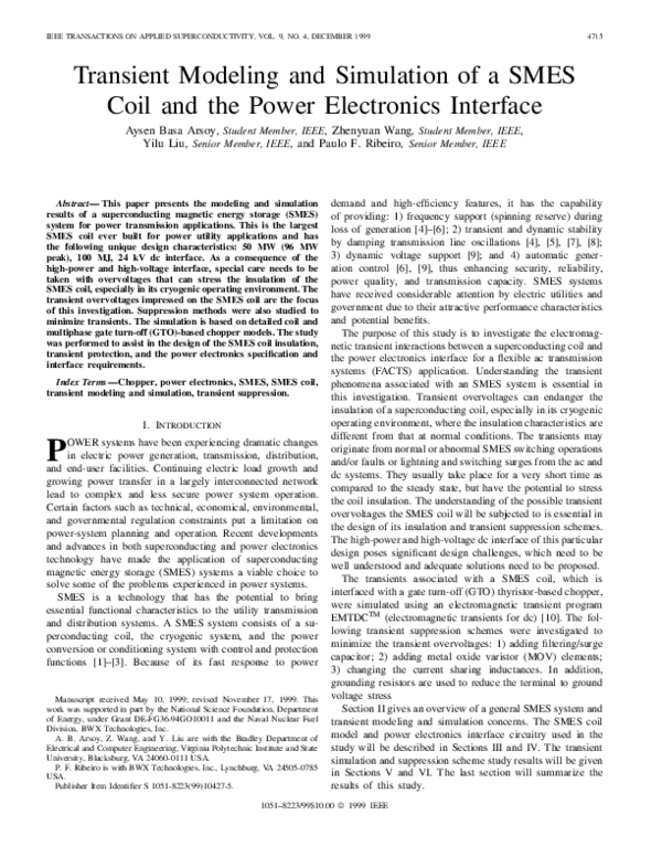 (PDF) Transient modeling and simulation of a SMES coil and the power electronics interface