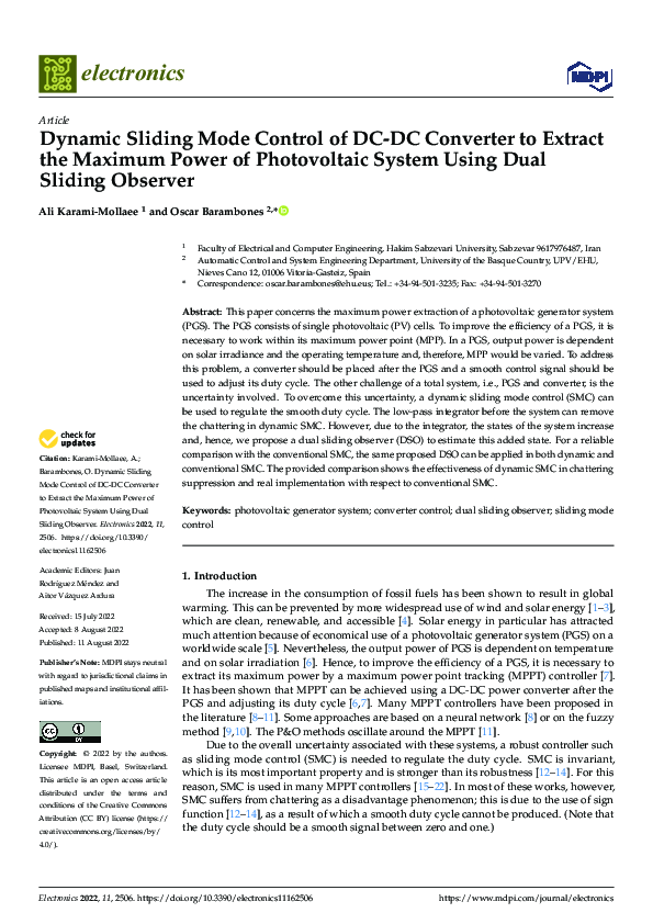 (PDF) Dynamic Sliding Mode Control of DC-DC Converter to Extract the Maximum Power of ...