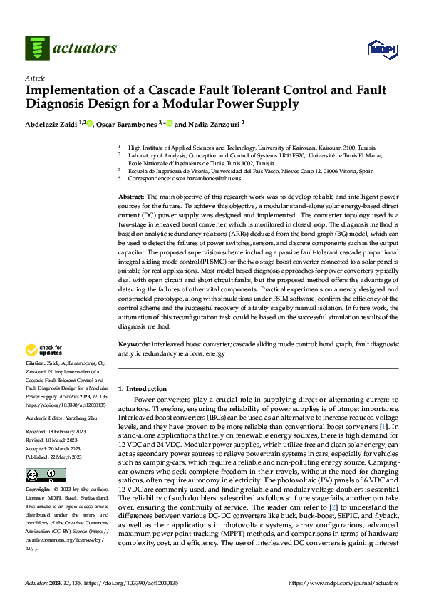 Pdf Implementation Of A Cascade Fault Tolerant Control And Fault